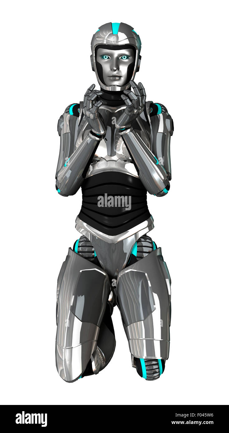 3D digital render of a female cyborg isolated on white background Stock ...