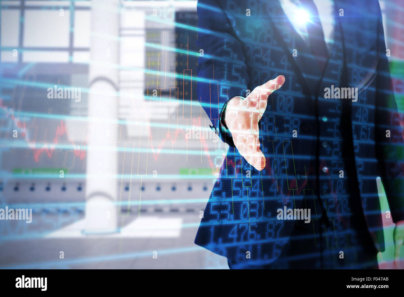 Composite image of businessman ready to shake hand Stock Photo - Alamy