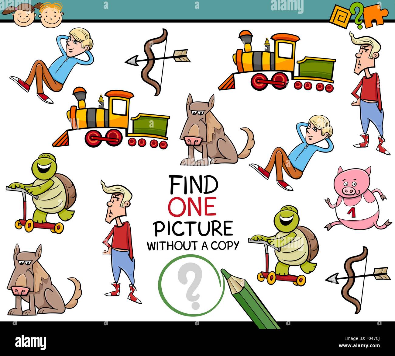 Cartoon Illustration of Educational Game of Picture without Copy ...