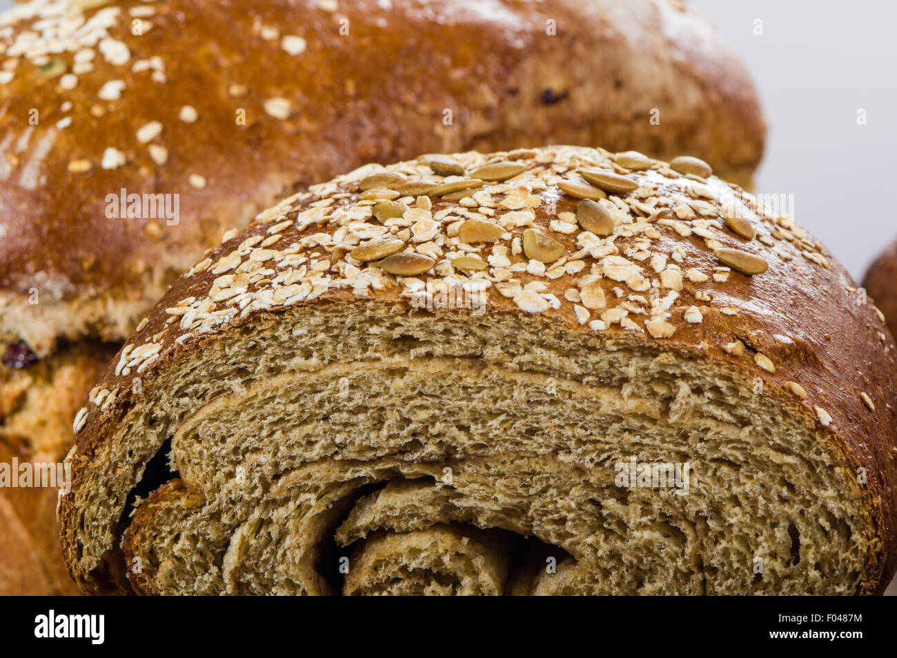 Close up of artisan whole wheat bread with multi grain topping Stock ...