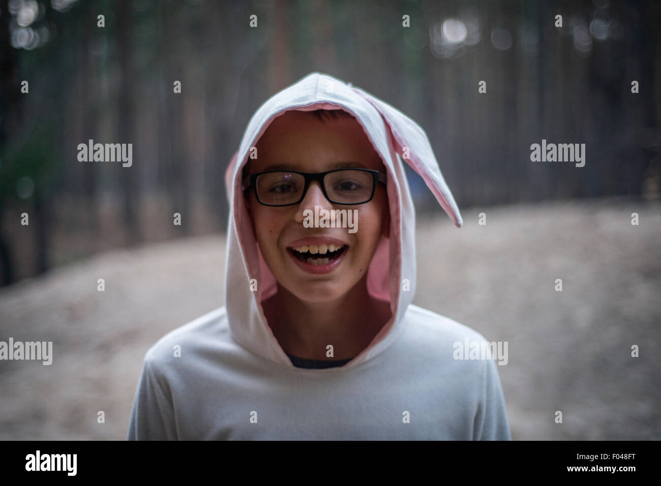 Boy scout wearing rabbit costume during a festival in Ukrainian scout ...