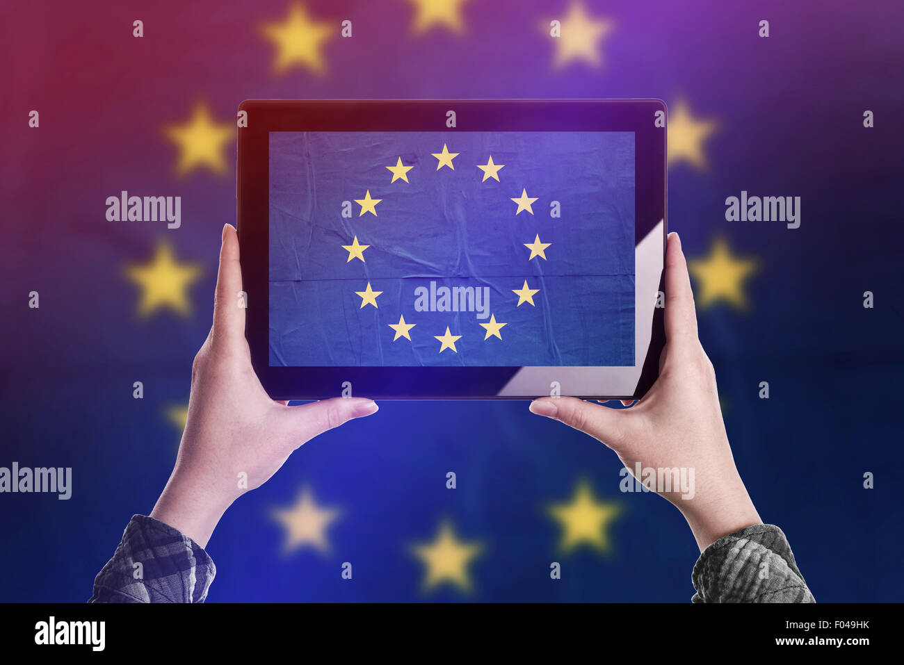 Person Taking Picture of European Union Flag with Digital Tablet ...