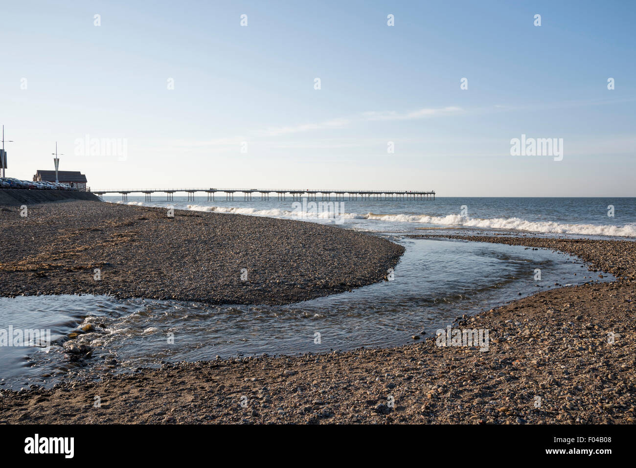 Skelton beck running into the sea at Saltburn, North Yorkshire Stock ...