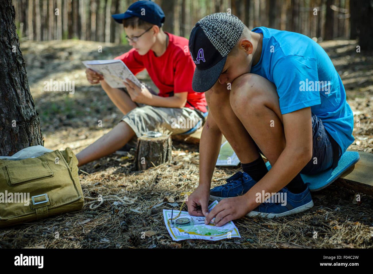 Orienteering education with map and compass for boy scouts in Ukrainian ...