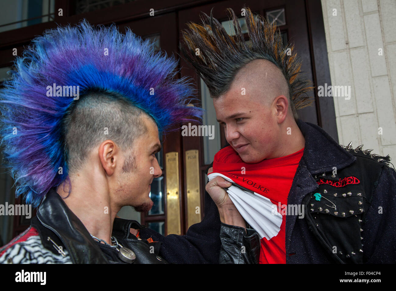 Punks with mohican dyed mohican hairstyle at Blackpool, Lancashire, UK ...