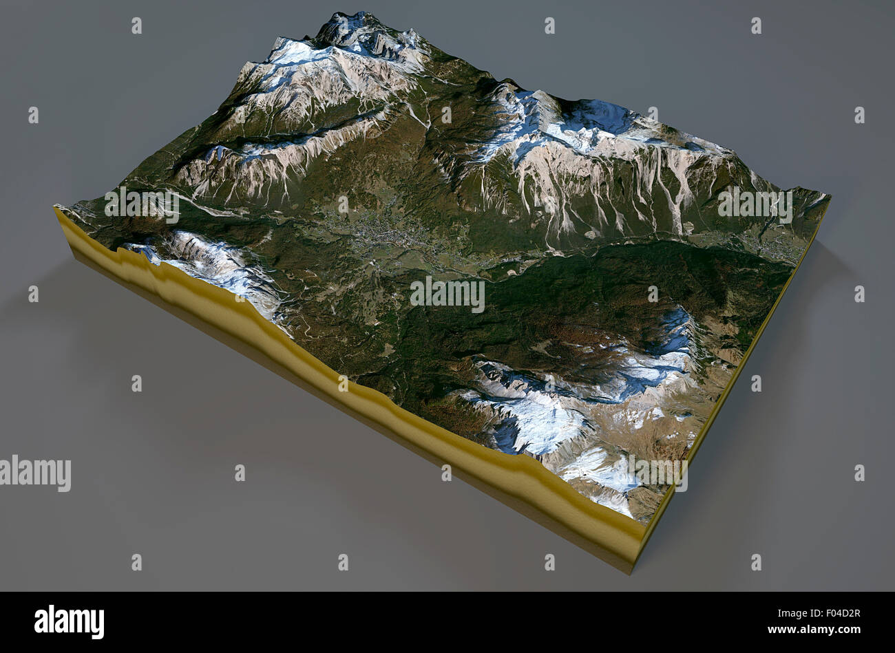 Satellite view of Cortina d'Ampezzo map, Italy, on gray background ...