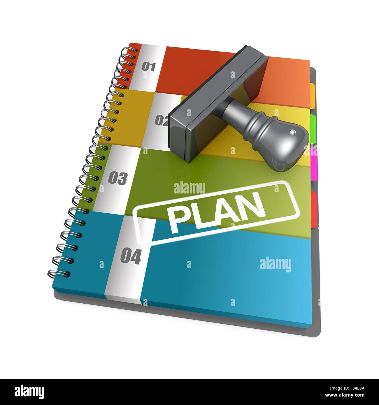 Notebook and rubber stamp with the word plan Stock Photo - Alamy