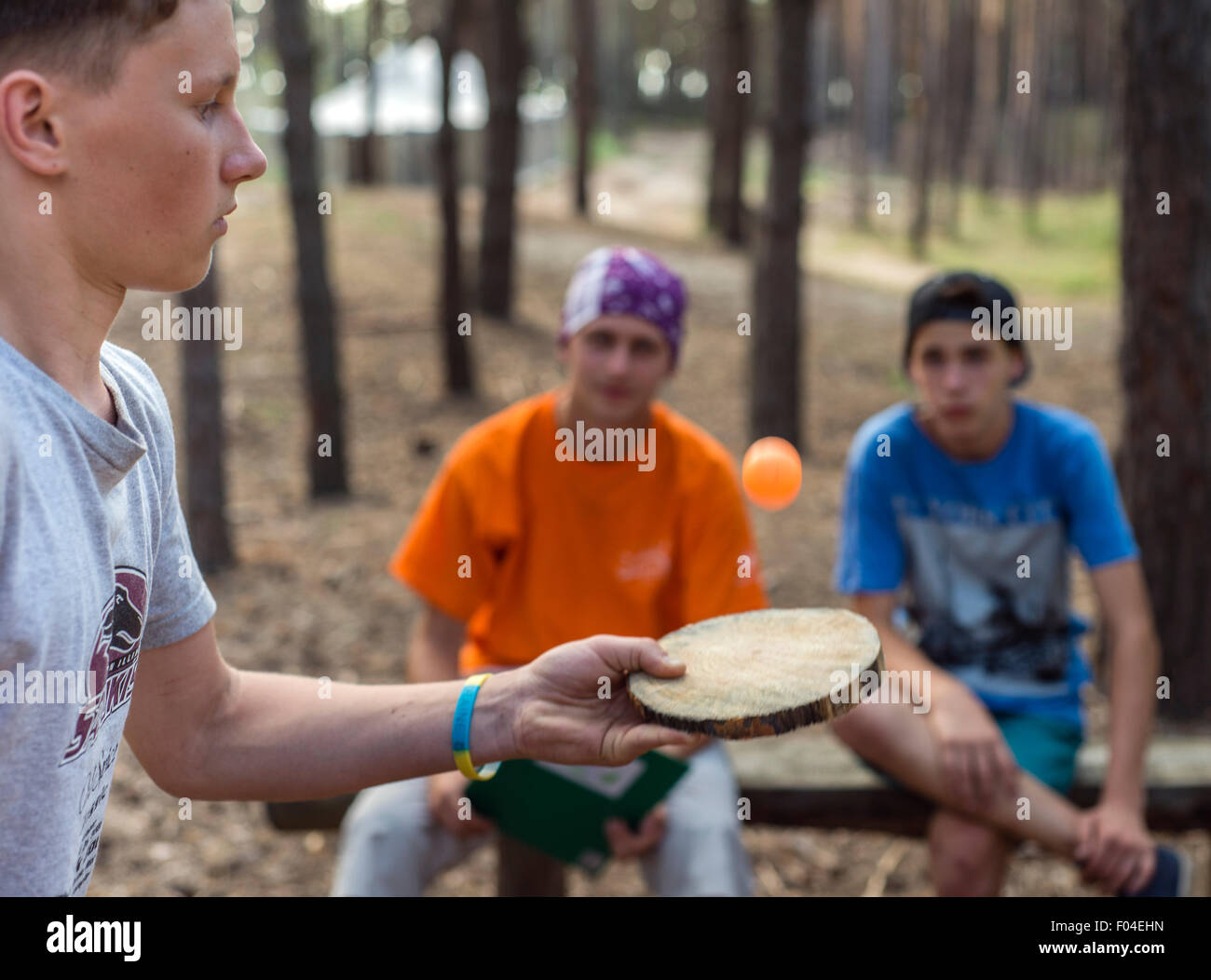 Scouts taking a test in Ukrainian scout training camp, Kiev region ...