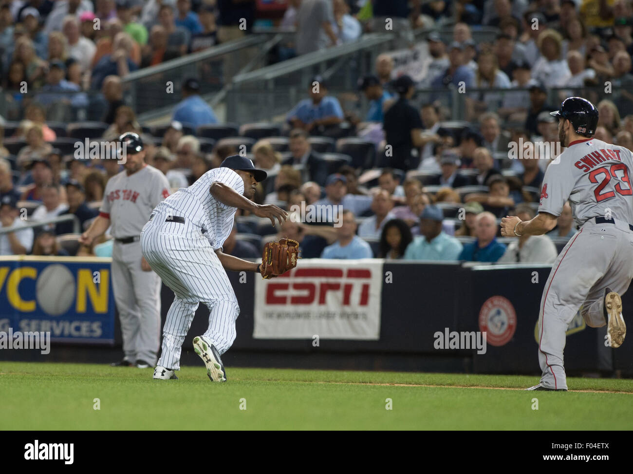 New York, New York, USA. 5th Aug, 2015. Yankees' LUIS SEVERINO tags out ...