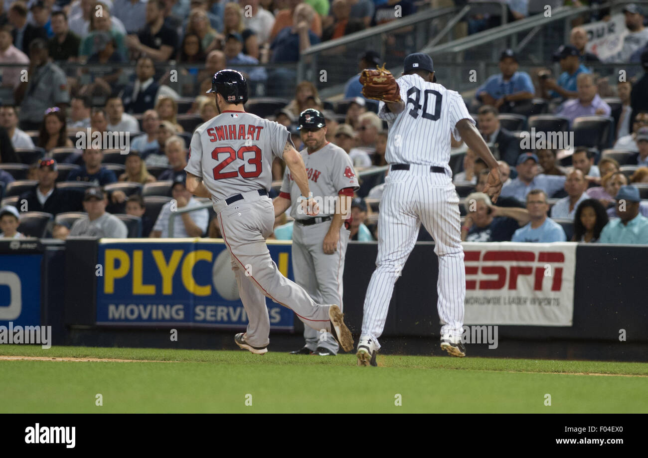 New York, New York, USA. 5th Aug, 2015. Yankees' LUIS SEVERINO tags out ...