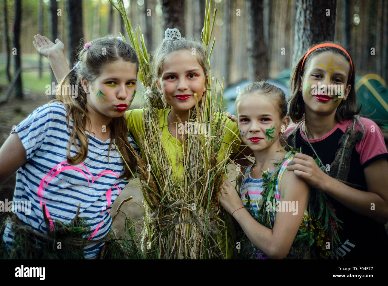Girl scouts during a carnival in Ukrainian scout training camp, Kiev ...
