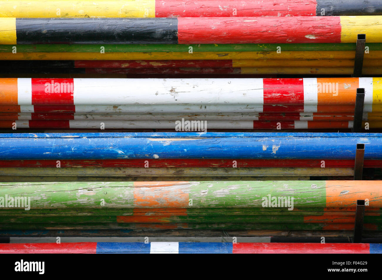Group of colored barriers and obstacles as equipments in a jumping ...
