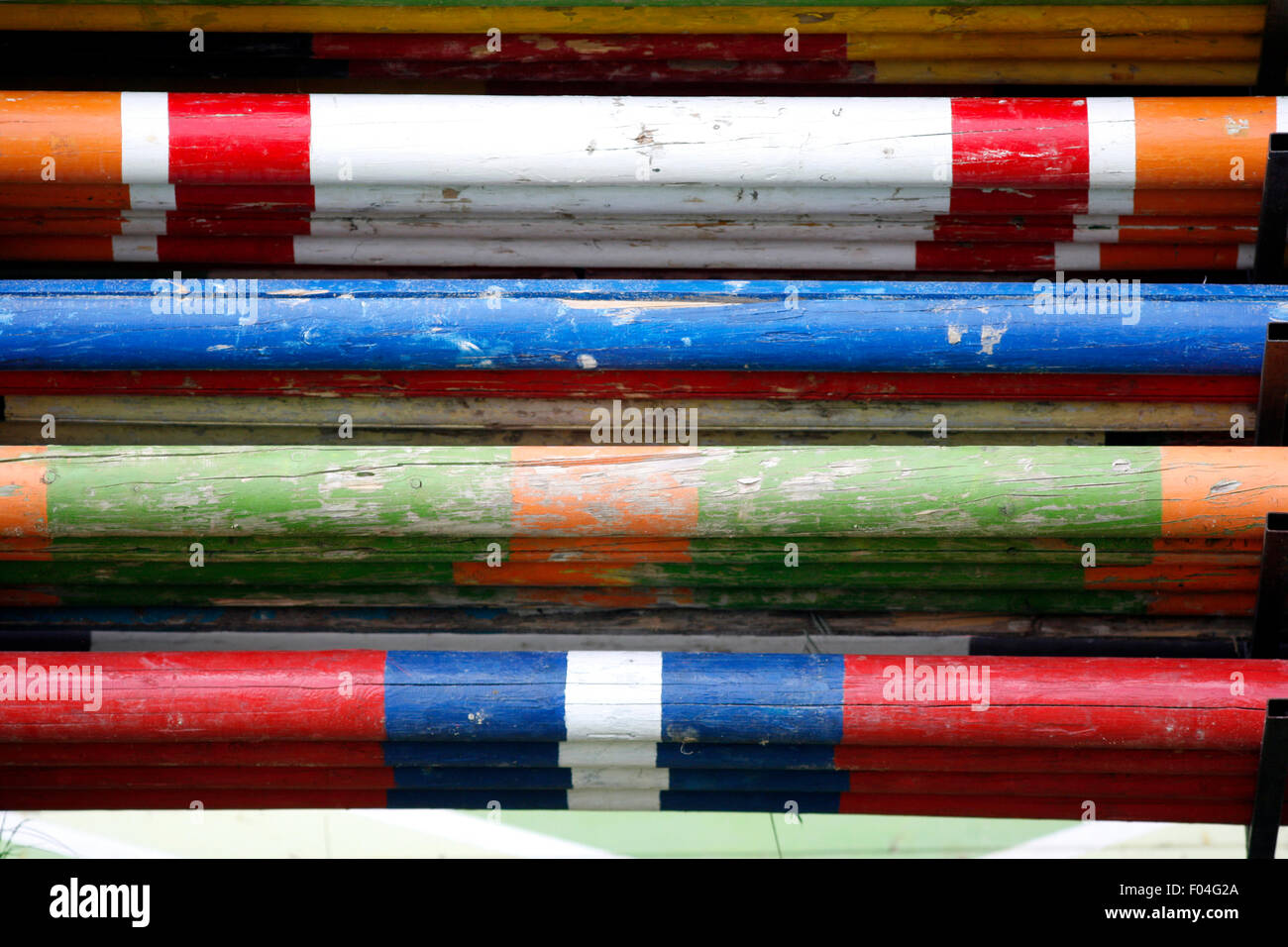 Group of colored barriers and obstacles as equipments in a jumping ...
