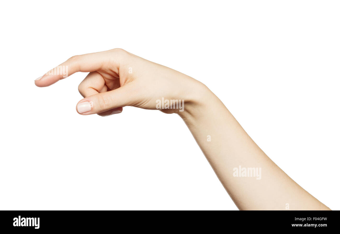 Woman's hand holding something, isolated on white Stock Photo - Alamy