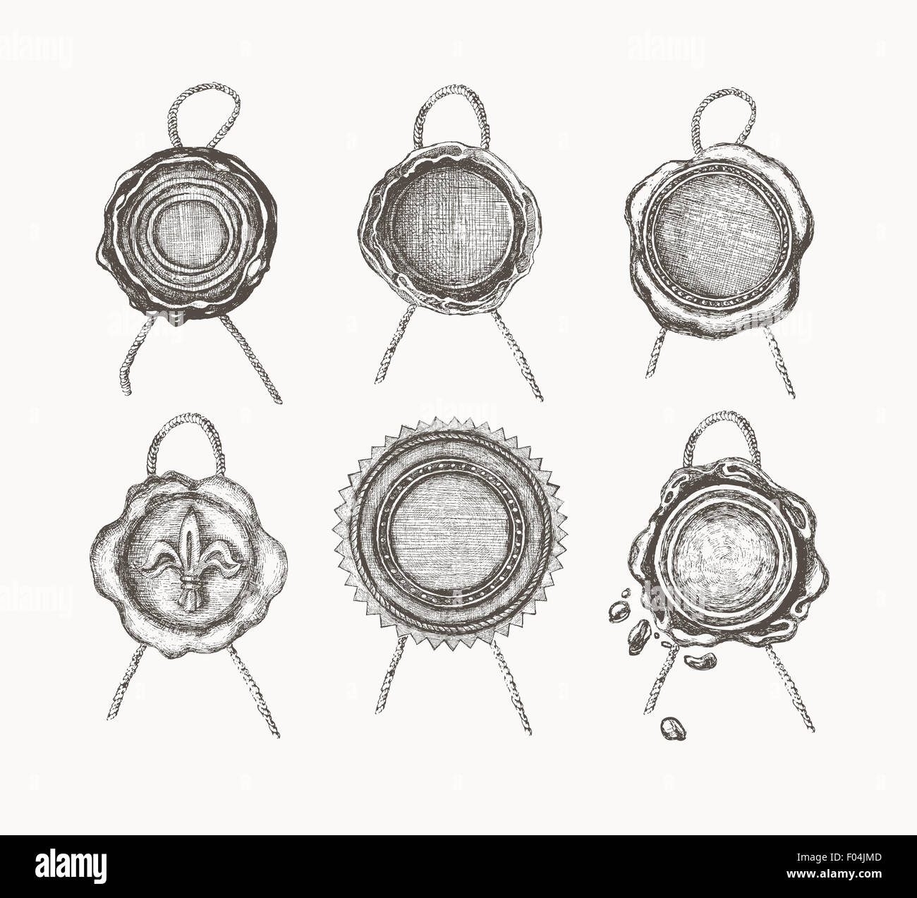 Wax seal drawing -six objects Stock Photo - Alamy