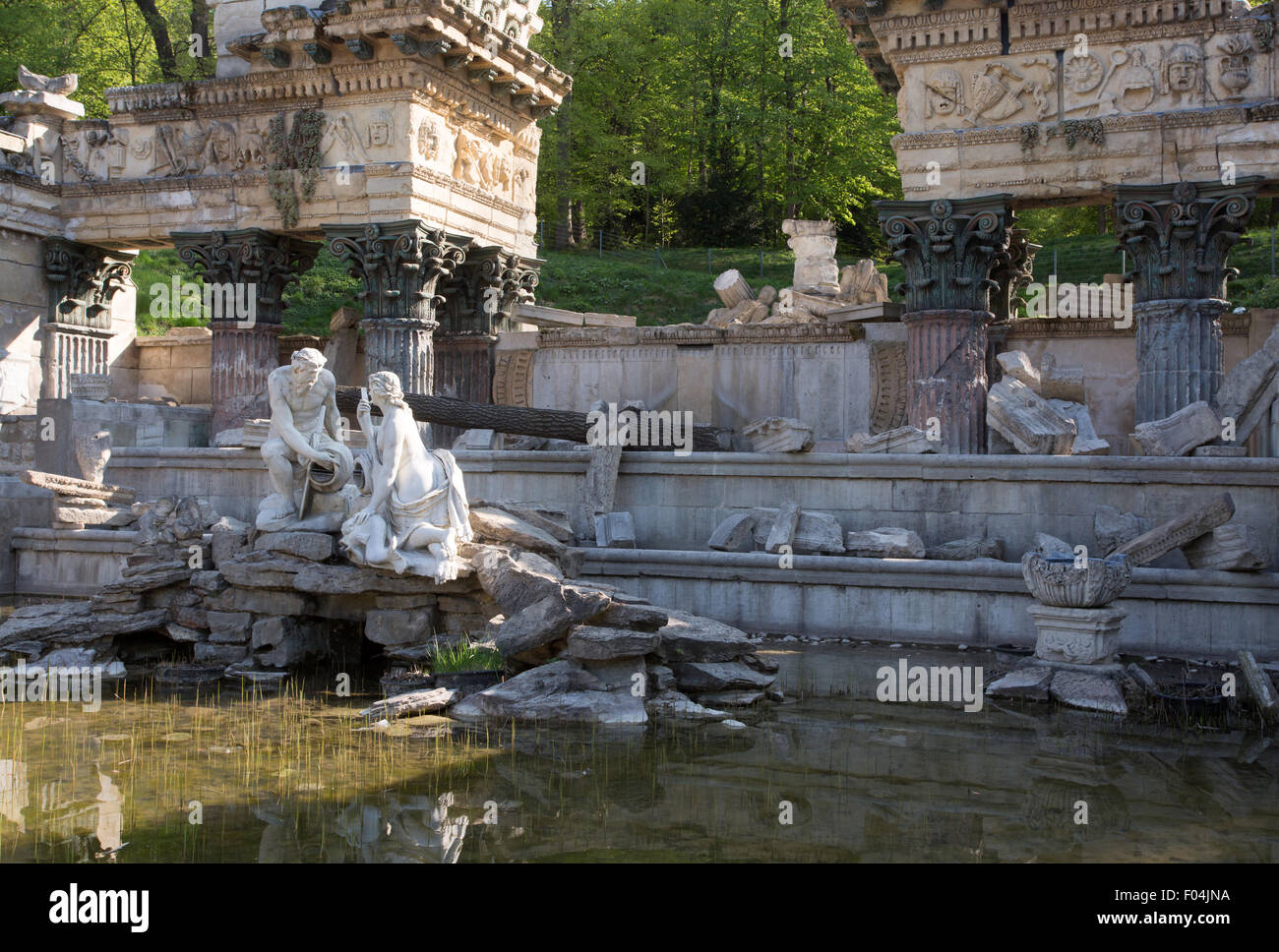 Fountain with Greek Ruins in Royal Palace, Schloss Schonbrun, Vienna ...