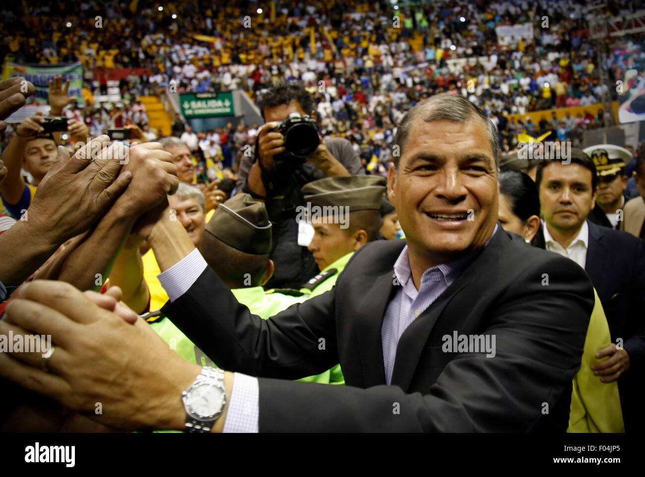 Quito, Ecuador. 6th Aug, 2015. Ecuadorian President Rafael Correa (R ...