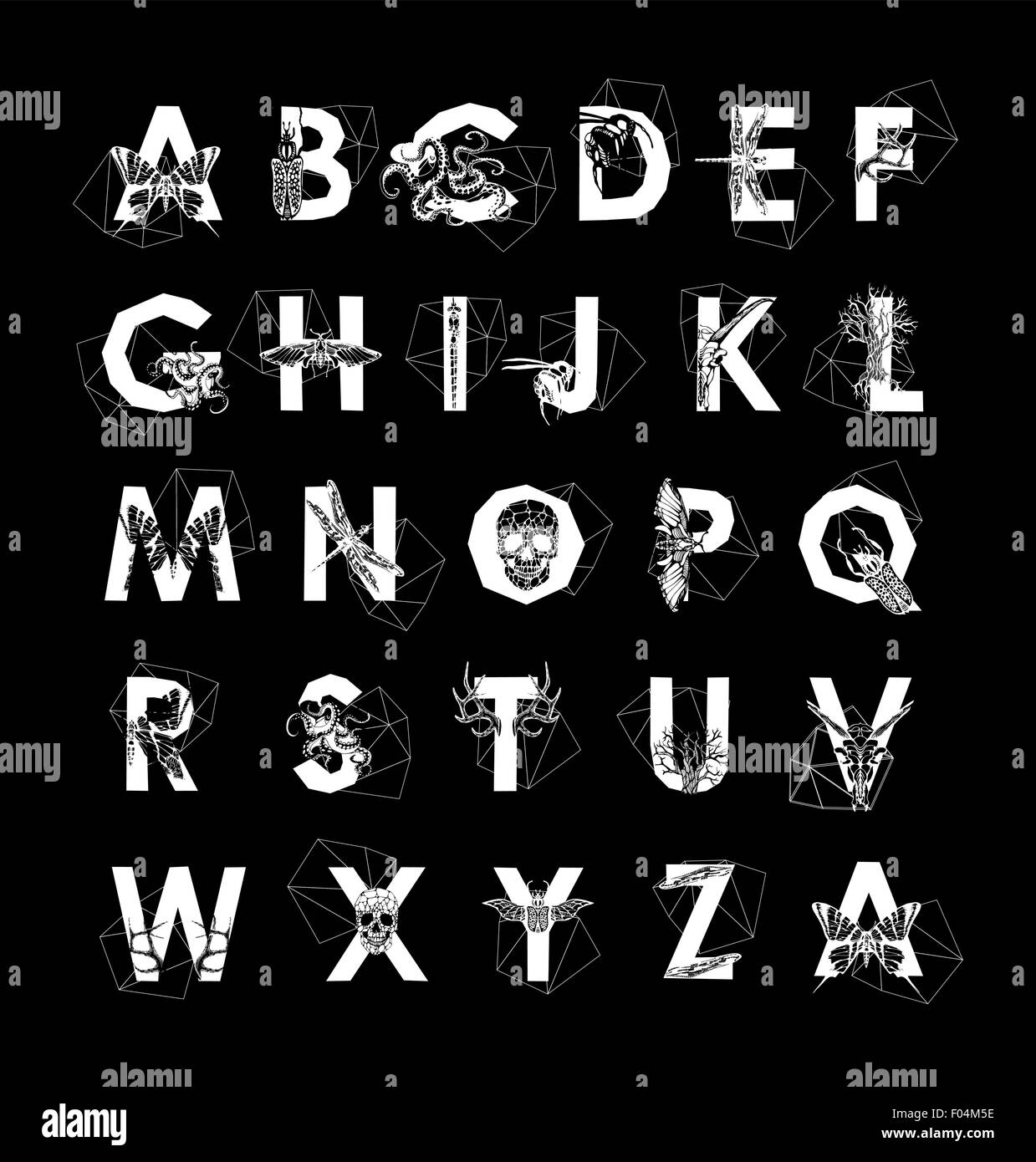 Polygonal font abc alphabet Black and White Stock Photos & Images - Alamy