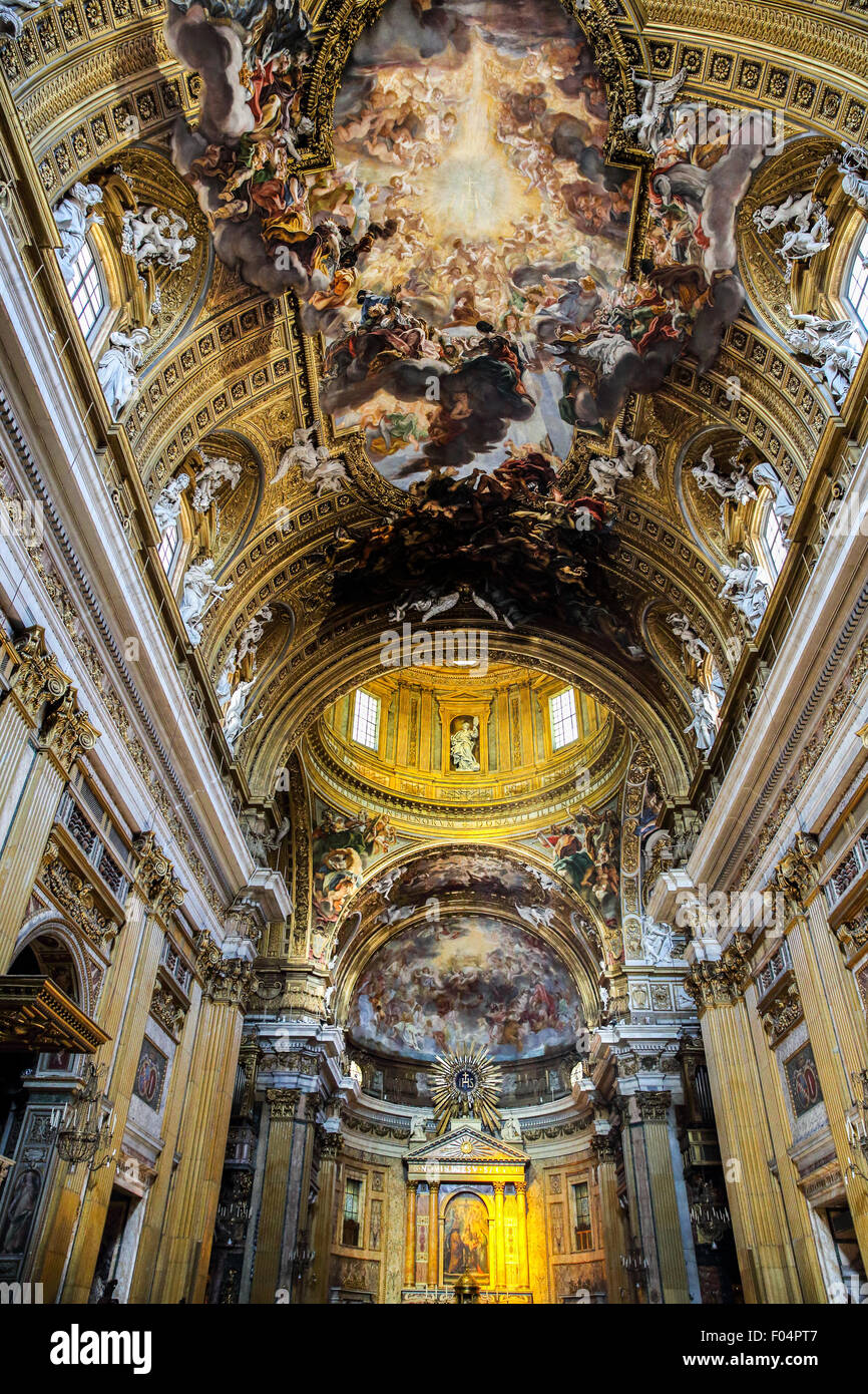 Ceiling of the Chiesa del Gesu church looking towards the altar.Rome ...