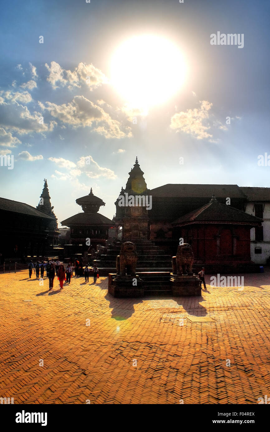 Durbar Square at Bhaktapur, Nepal with hard sun on the sky Stock Photo ...