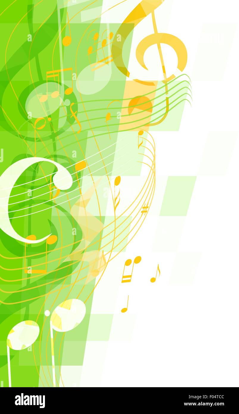 abstract green musical background with key and notes, musical signs ...