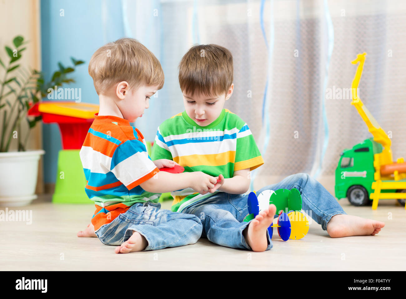 Adorable Kids Playing Together Blocks High Resolution Stock Photography ...