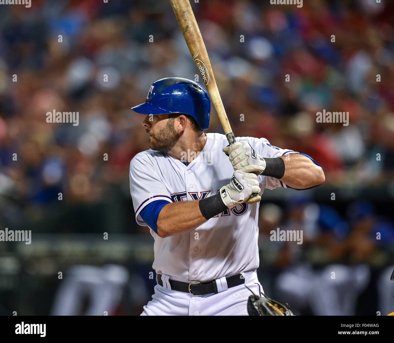 AUG 05, 2015: .Texas Rangers first baseman Mitch Moreland (18) at bat ...