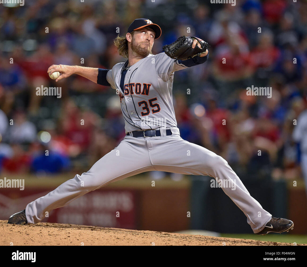 AUG 05, 2015: .Houston Astros relief pitcher Josh Fields (35) takes the mound during an MLB game ...