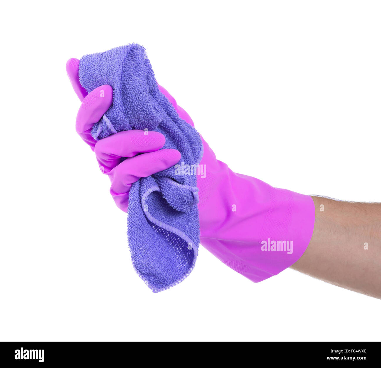 Hand wearing rubber glove and hold rag(mop), isolated on white Stock ...