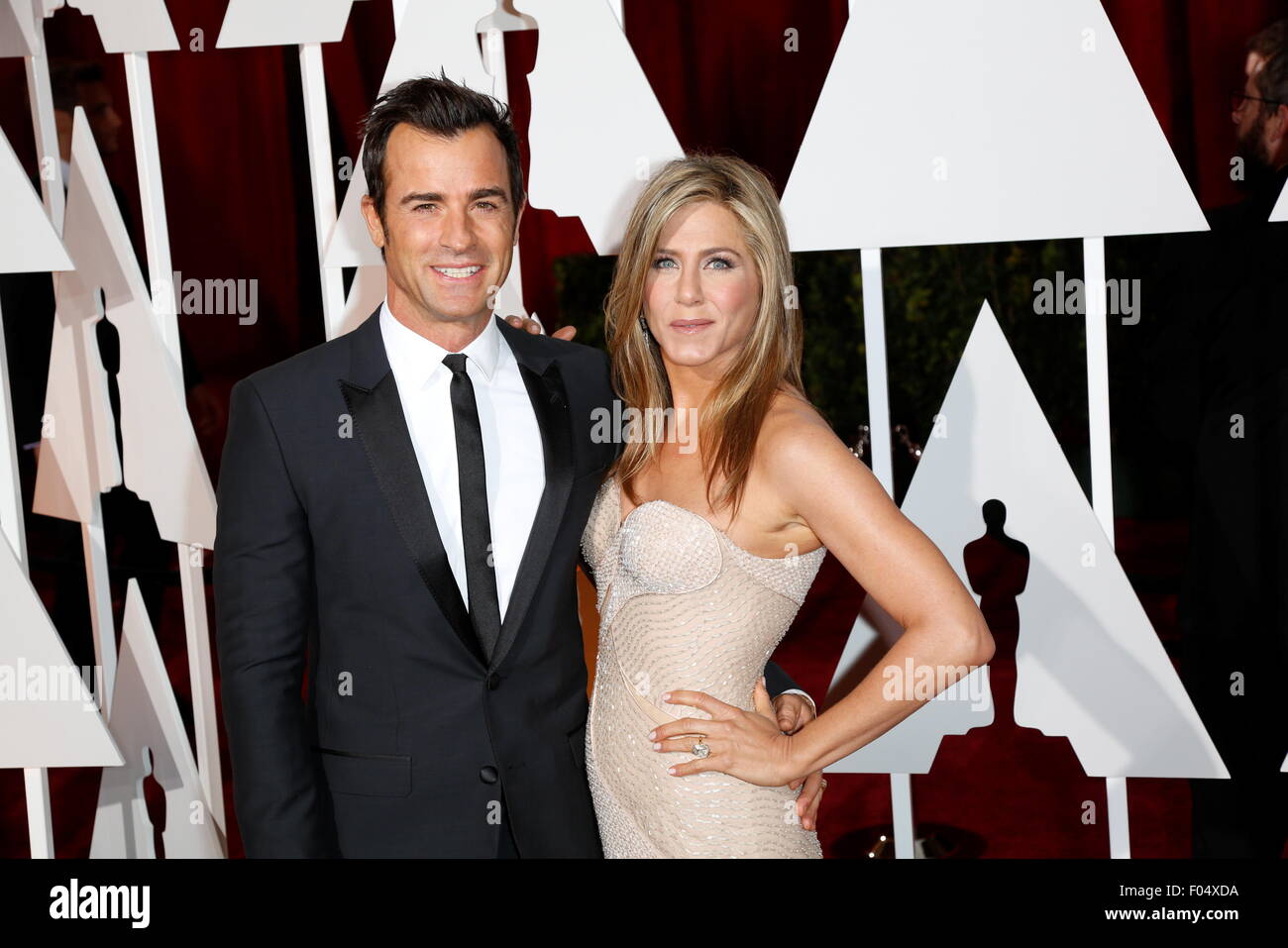 Actress Jennifer Aniston and her partner Justin Theroux attend the 87th ...