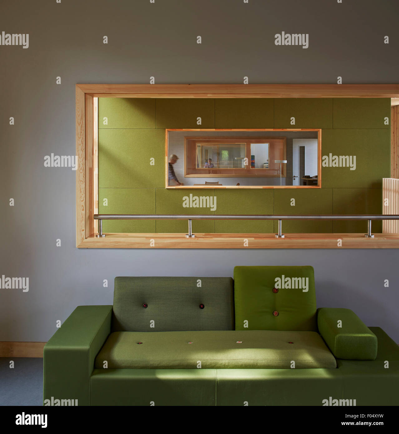 Window void linking office and boardroom space on first floor. The ...