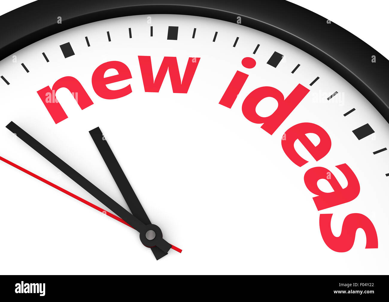 Time for new ideas concept with red word and sign printed on a clock ...