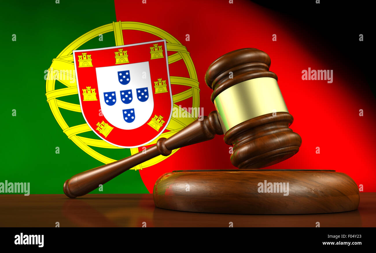 Law and justice of Portugal concept with a 3d render of a gavel on a ...