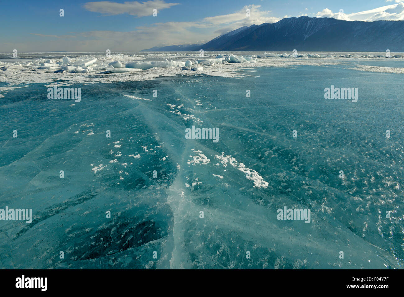 Endless blue ice on the frozen lake Baikal, Siberia, Russia Stock Photo ...