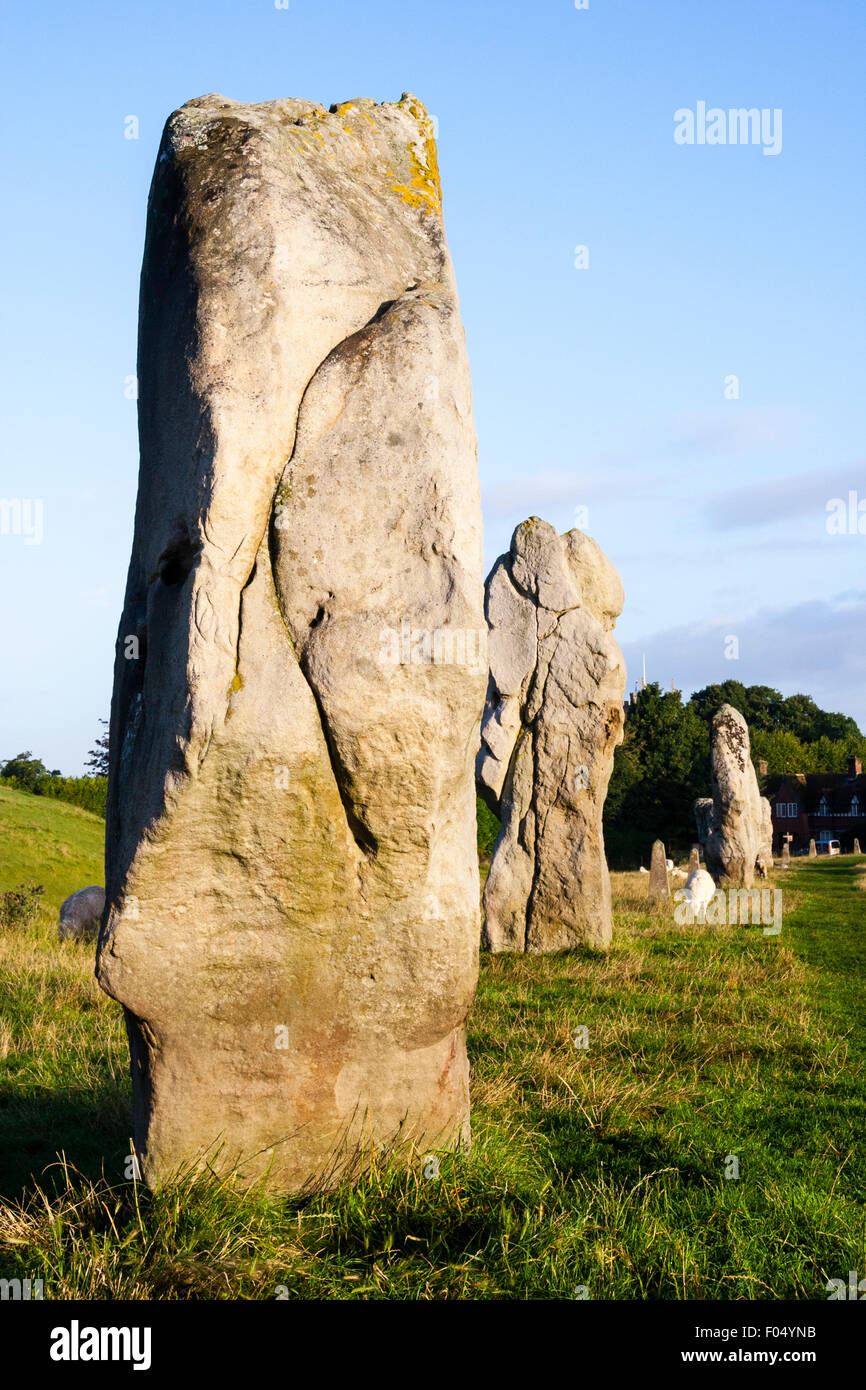 Neolithic Avebury stone circle, part of the south west quarter. Line of ...