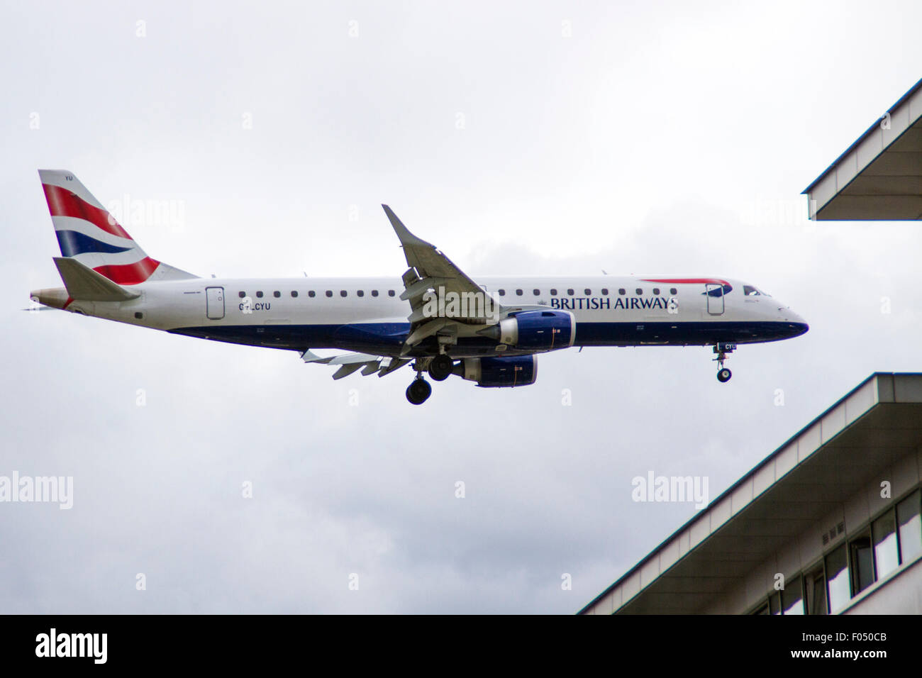 British Airways Airbus A318 G-LCYU landing at City Airport London over ...