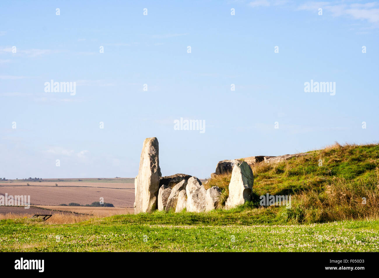 West Kennet Long Barrow, Neolithic tomb, burial mound on a chalk ridge ...