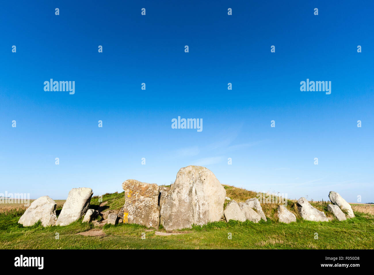 West Kennet Long Barrow, Neolithic tomb, burial mound on a chalk ridge ...