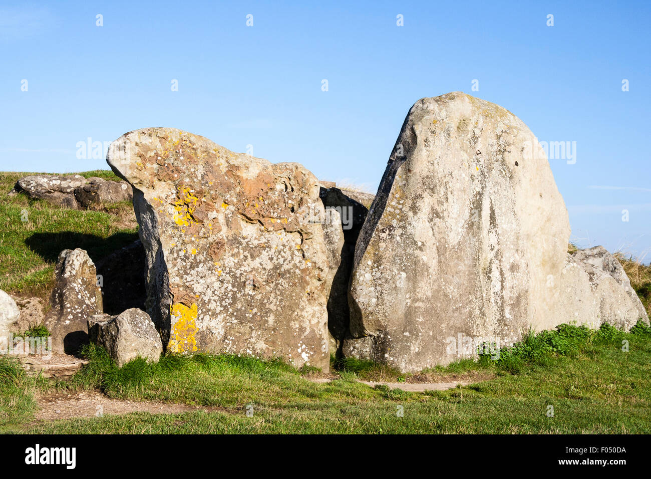 West Kennet Long Barrow, Neolithic tomb, burial mound on a chalk ridge ...