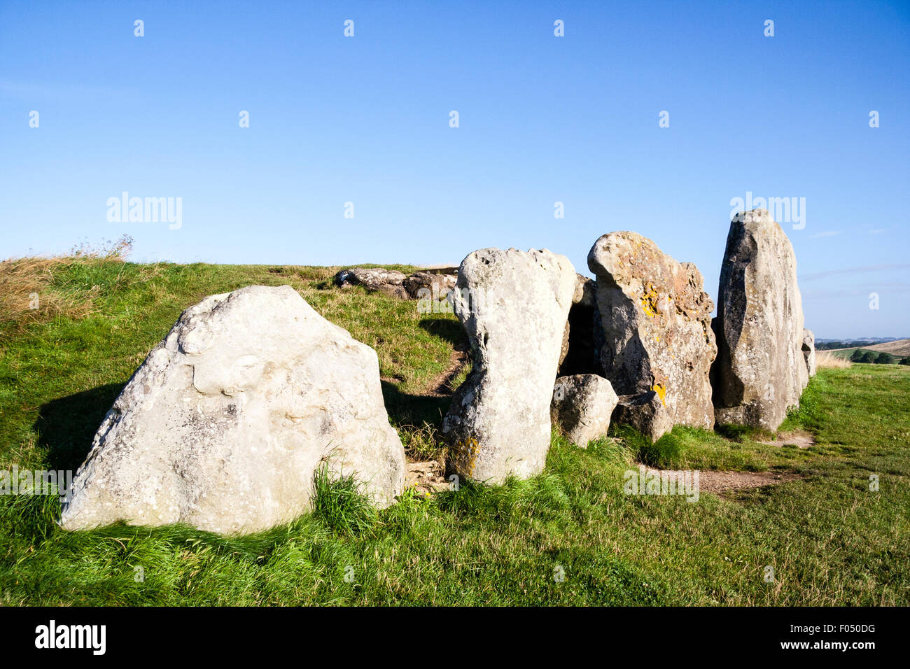 West Kennet Long Barrow, Neolithic tomb, burial mound on a chalk ridge ...