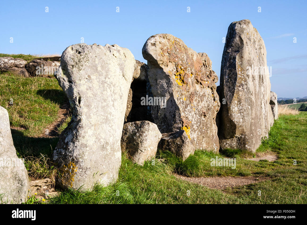 West Kennet Long Barrow, Neolithic tomb, burial mound on a chalk ridge ...