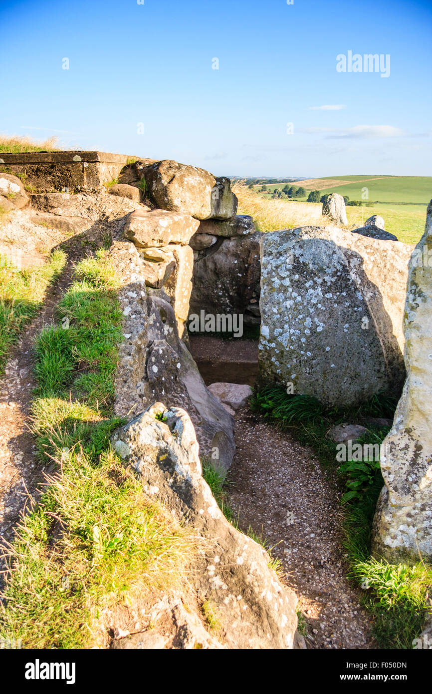 West Kennet Long Barrow, Neolithic tomb, burial mound on a chalk ridge ...
