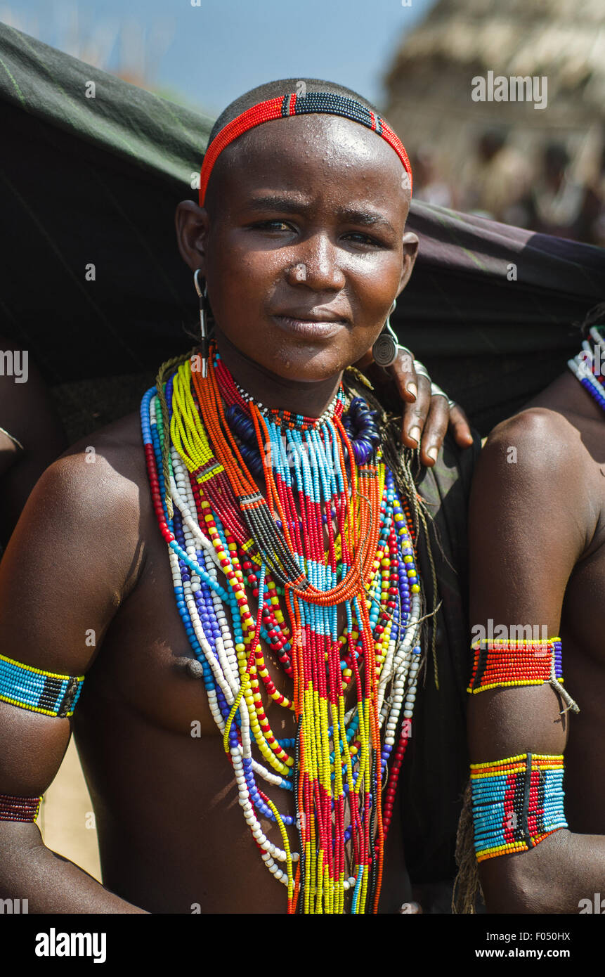 ARBORE, ETHIOPIA, 13 AUGUST:unidentified young woman from Arbore tribe ...