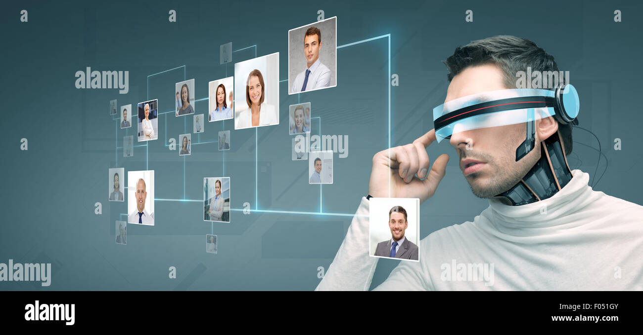 man with futuristic 3d glasses and sensors Stock Photo - Alamy