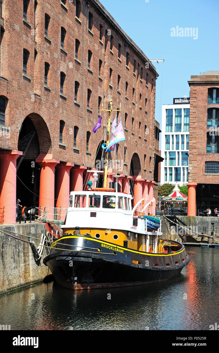 Tug boat moored in Albert Dock, Liverpool, Merseyside, England, UK ...