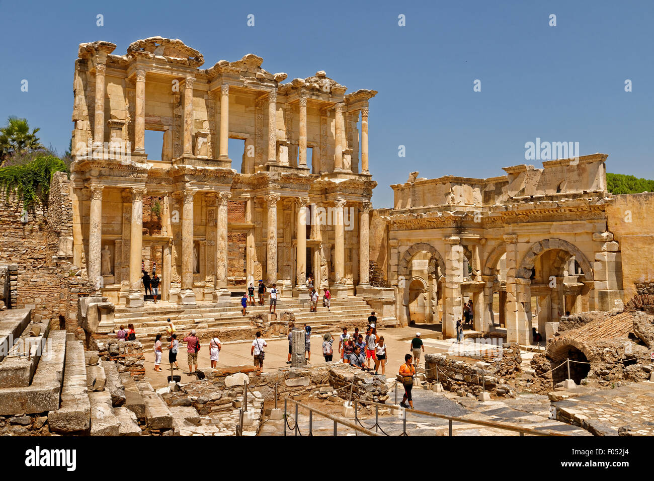 The library of Celsus at the ancient Greek/Roman Empire town of Ephesus ...