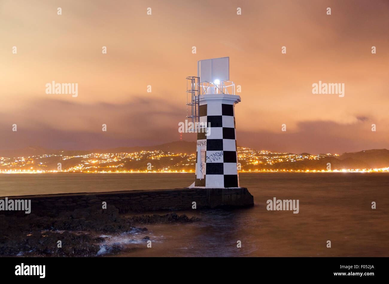 Point Halswell Lighthouse at night, Wellington, North Island, New ...