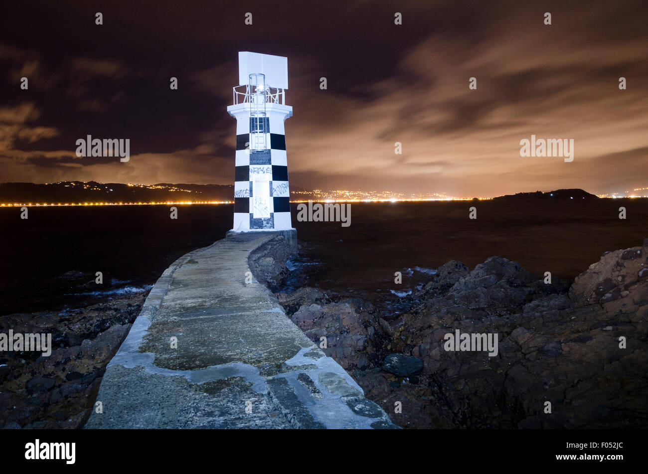 Point Halswell Lighthouse at night, Wellington, North Island, New ...