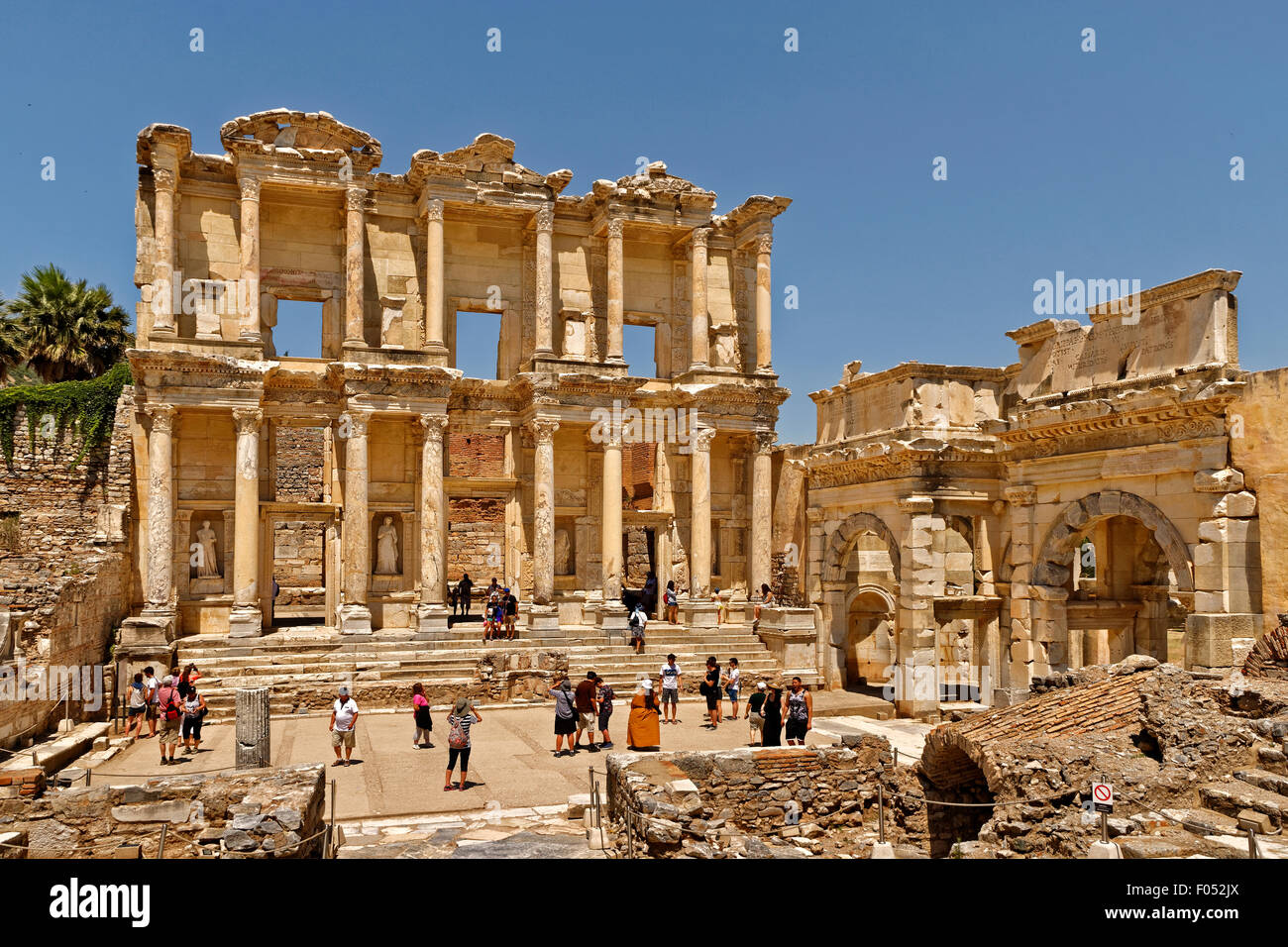 The library of Celsus at the ancient Greek/Roman Empire town of Ephesus ...