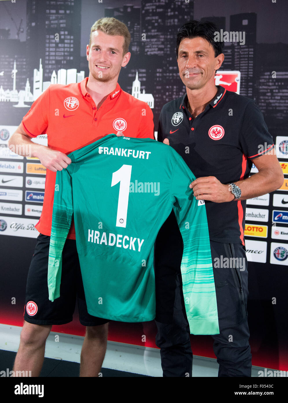 Frankfurt, Germany. 07th Aug, 2015. The 25 year old Lukas Hradecky (l ...